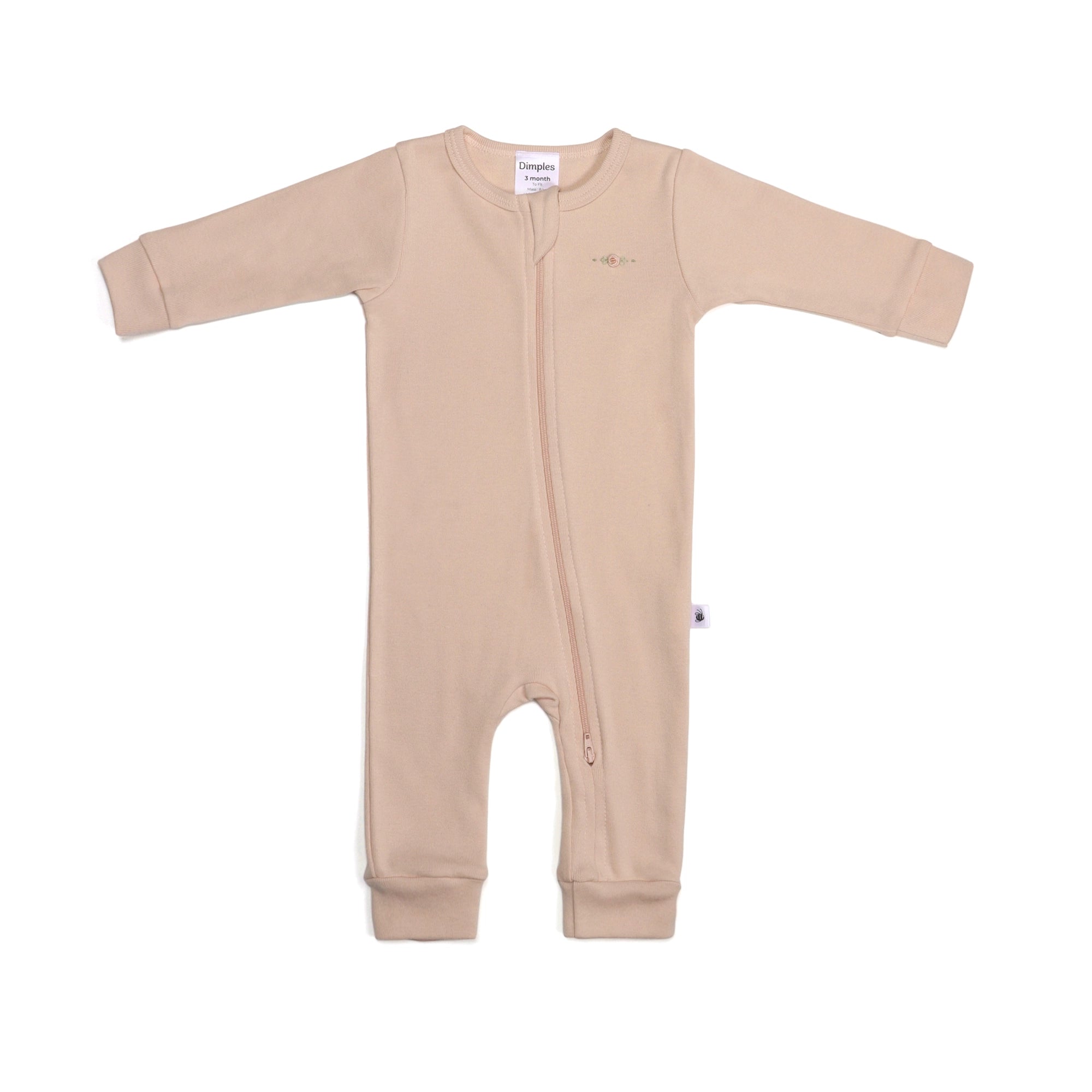 Cotton Zip Babygrow | Premium Babywear | Dimples NZ | Dusky Pink