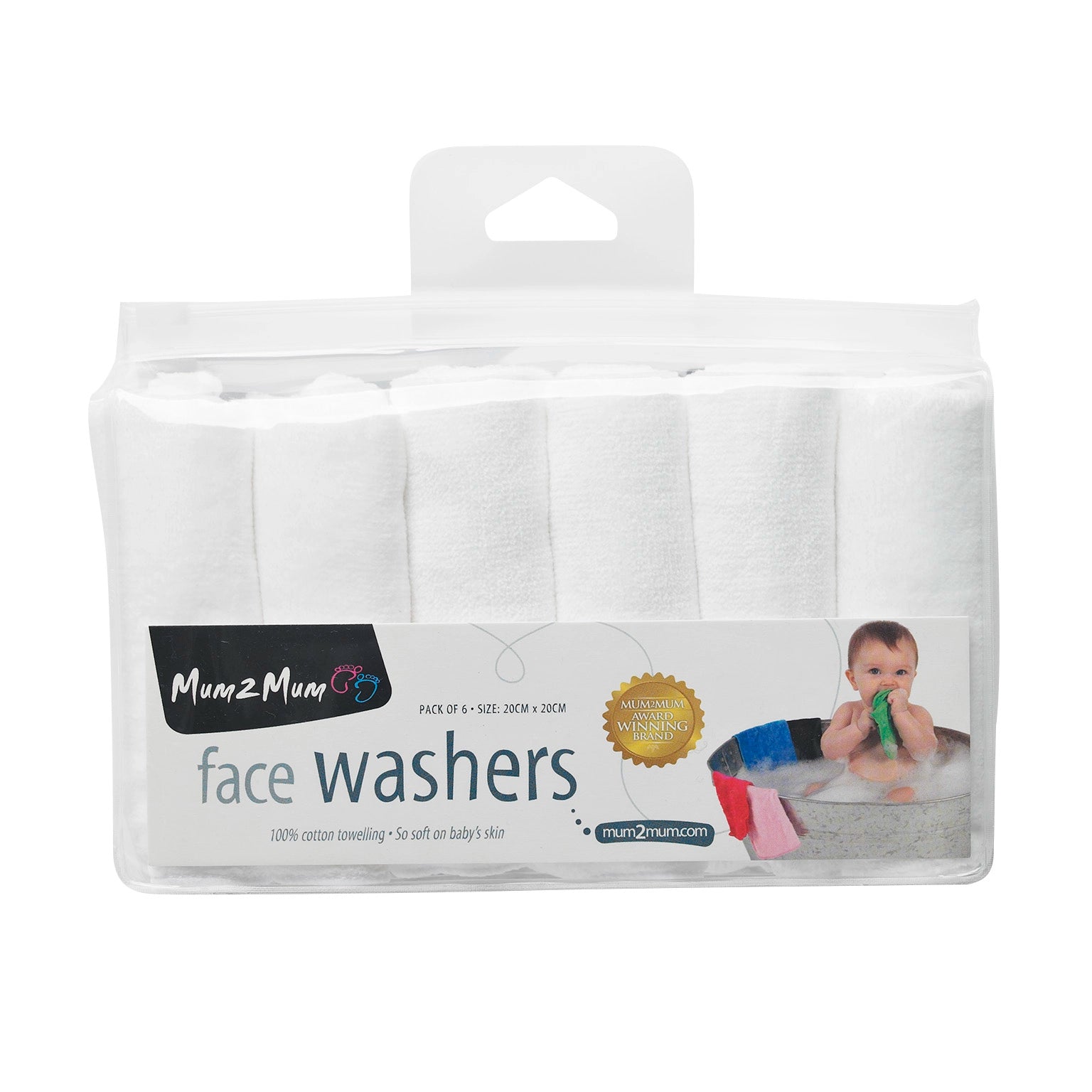 Face Washers 6 Pack | Mum2Mum | White – Dimples