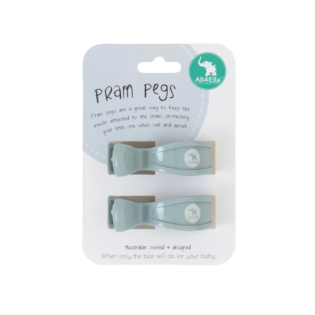 Pram Pegs 2pk | All4Ella | Dimples | Sage